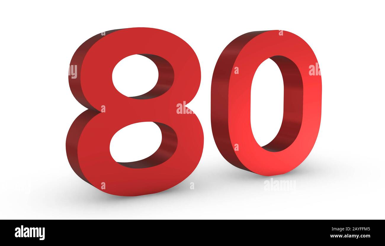 3D Shiny Red Number Eighty 80 Isolated on White Background Stock Photo ...