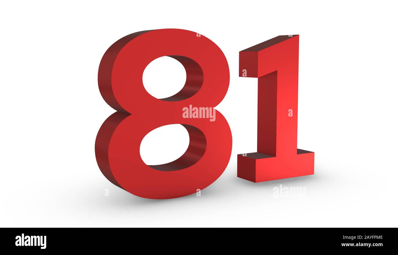 3D Shiny Red Number Eighty One 81 Isolated on White Background Stock ...