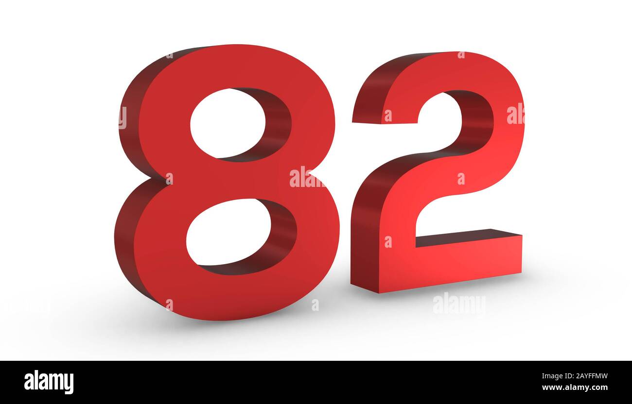 3D Shiny Red Number Eighty Two 82 Isolated on White Background Stock ...