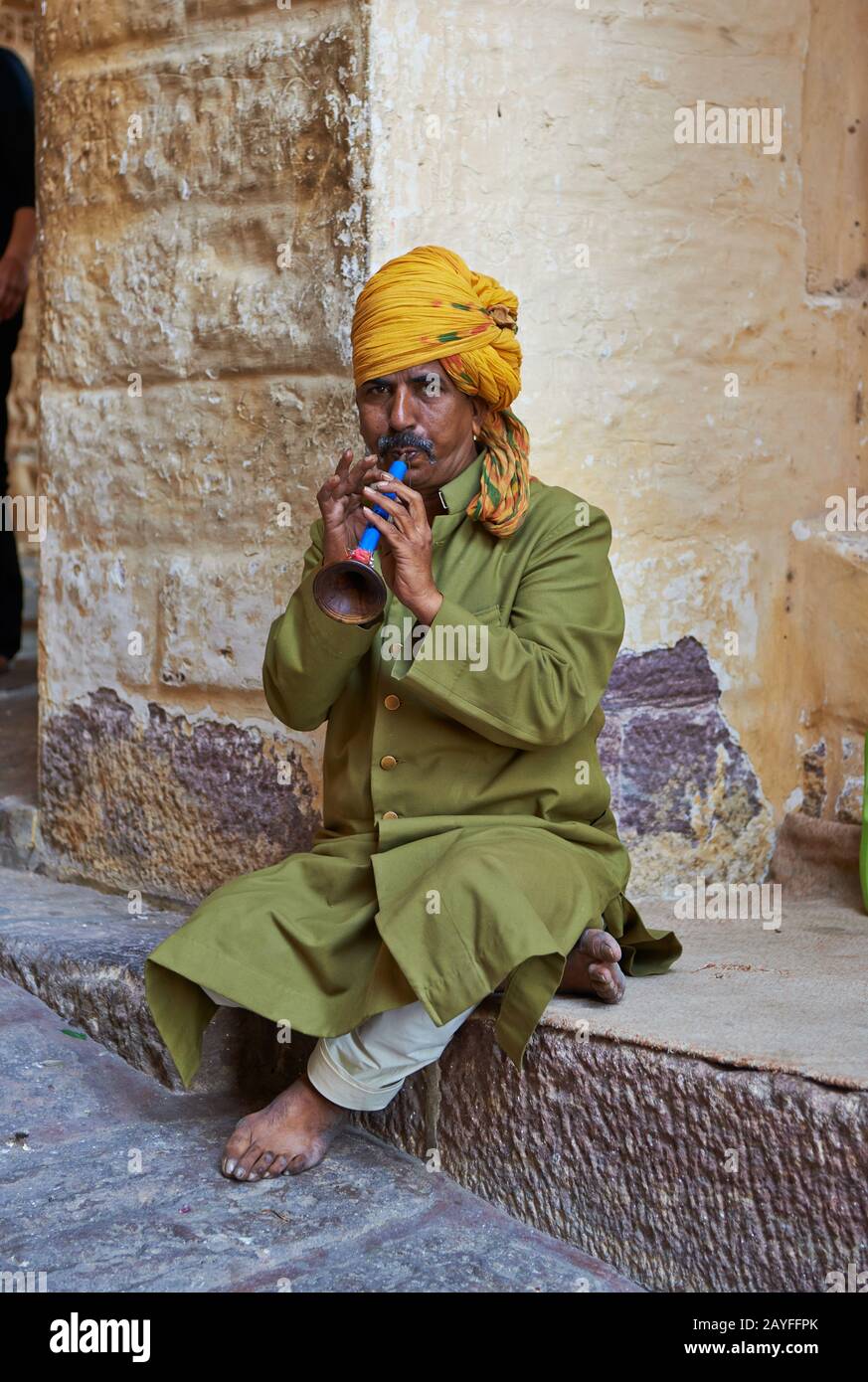 Flute Player in Mehrangarh Fort, Jodhpur, Rajasthan, India Stock Photo ...