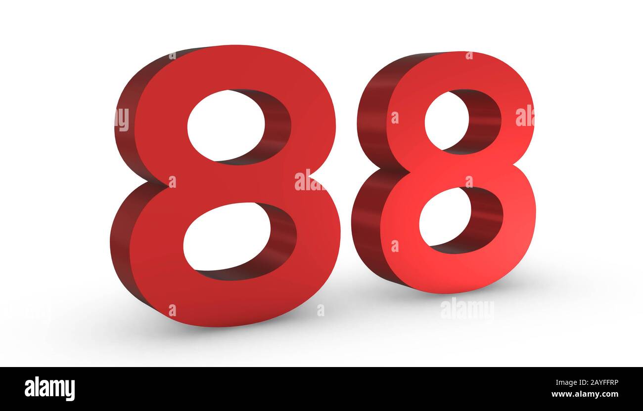 3D Shiny Red Number Eighty Eight 88 Isolated on White Background Stock ...