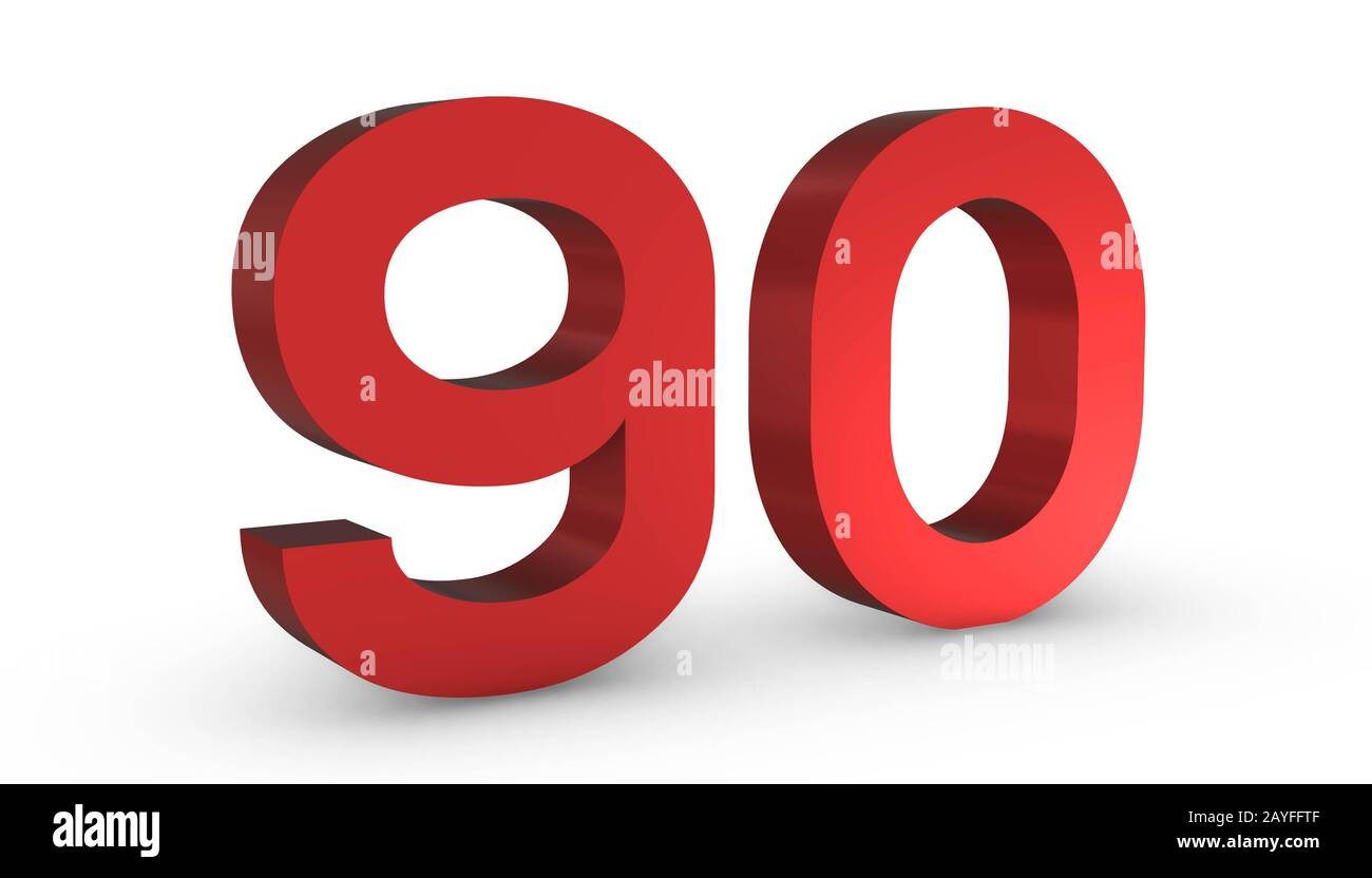 3D Shiny Red Number Ninety 90 Isolated on White Background Stock Photo - Alamy