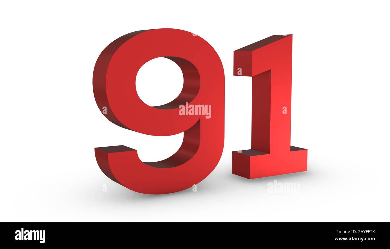 3D Shiny Red Number Ninety One 91 Isolated on White Background Stock Photo - Alamy