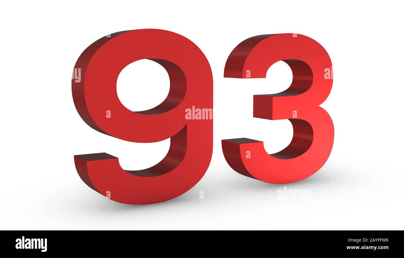 3D Shiny Red Number Ninety Three 93 Isolated on White Background Stock ...