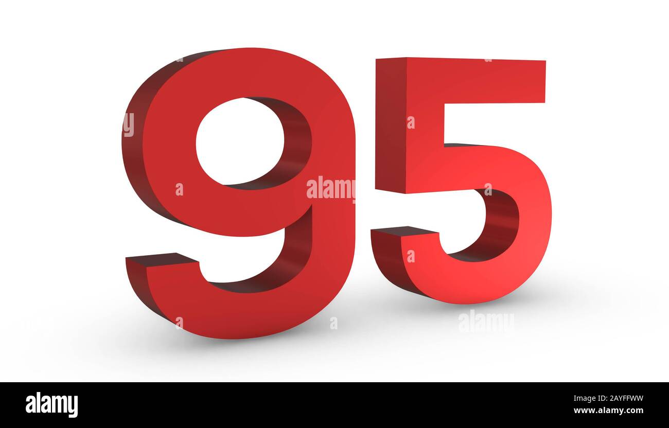 3D Shiny Red Number Ninety Five 95 Isolated on White Background Stock ...