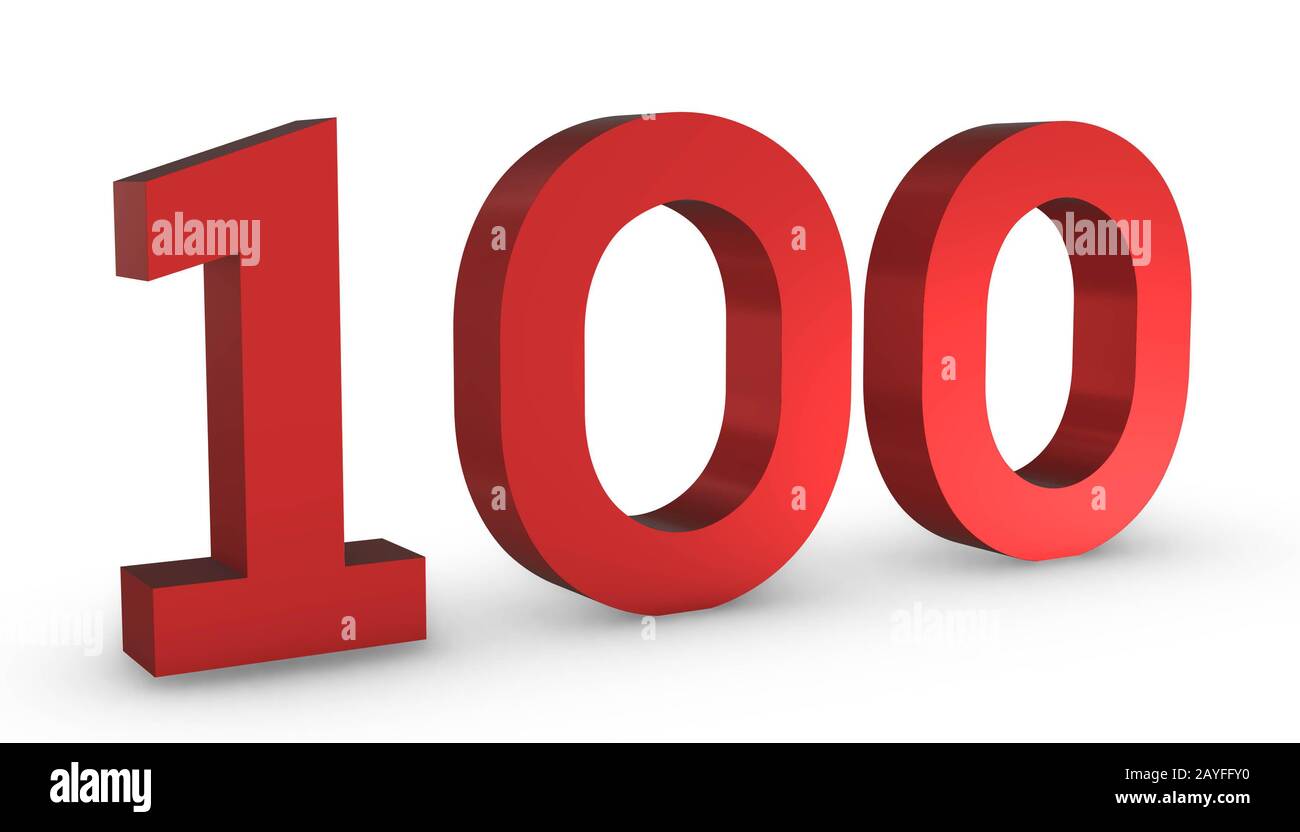 3D Shiny Red Number One Hundred 100 Isolated on White Background Stock ...