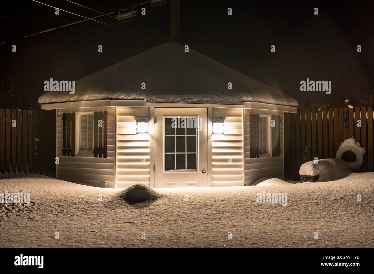 Small shed at night in winter, Canada Stock Photo - Alamy