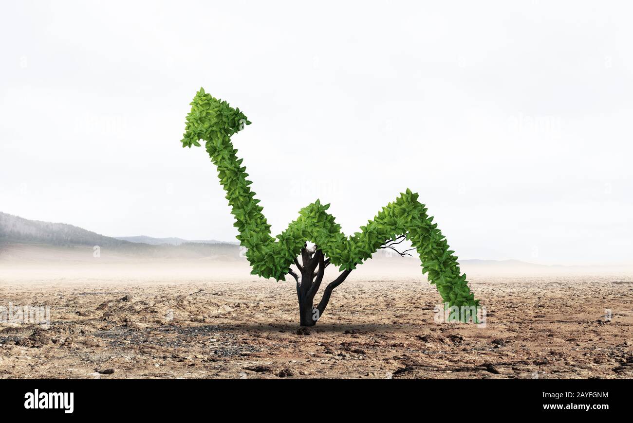 Green plant in shape of of grow up trend in desert Stock Photo - Alamy