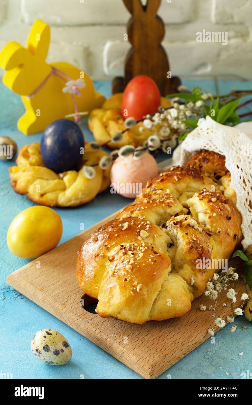 Traditional Italian Easter bread rings. Easter sweet bread with colored ...