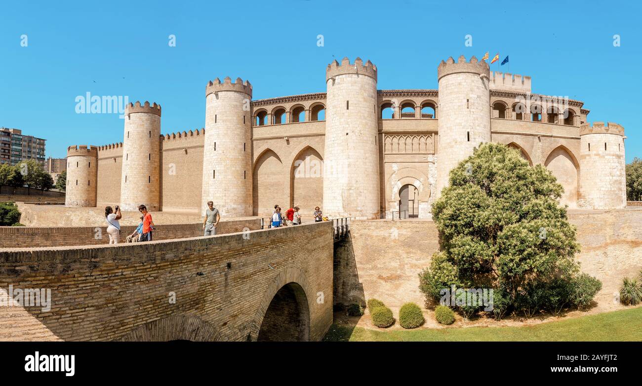 14 JULY 2018, ZARAGOZA, SPAIN: Aljaferia is one of the most famous ...
