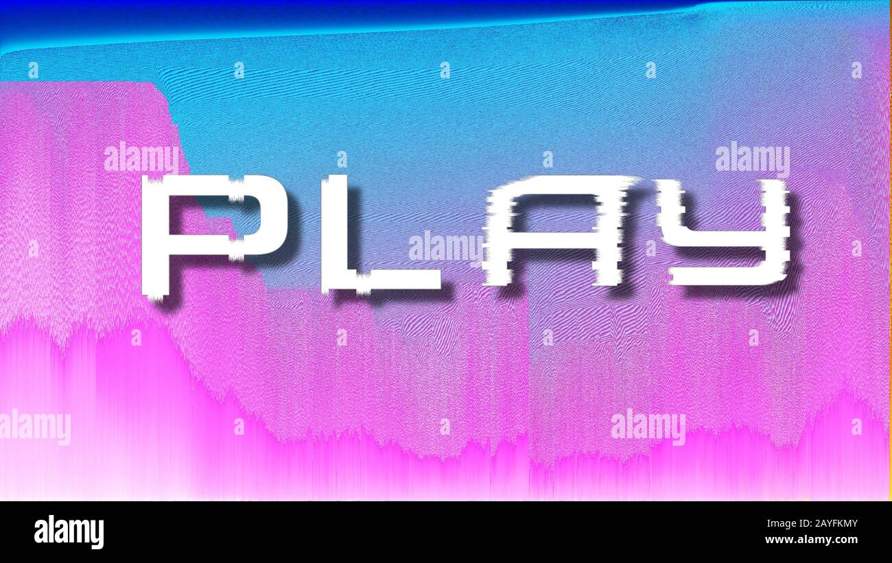 Word PLAY on gradient pink blue neon colors trendy glitch art pixels ...