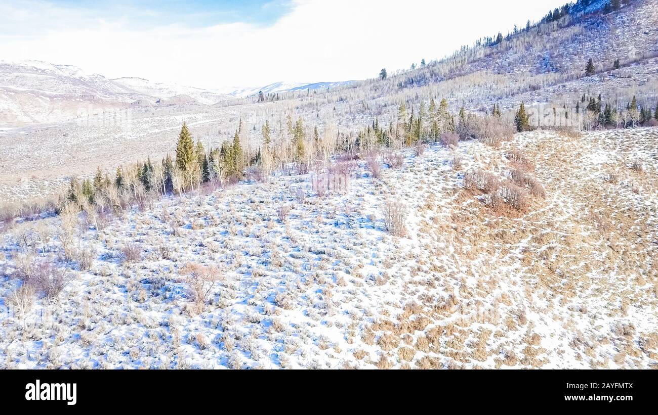 Aerial view of mountains in the Winter Stock Photo - Alamy