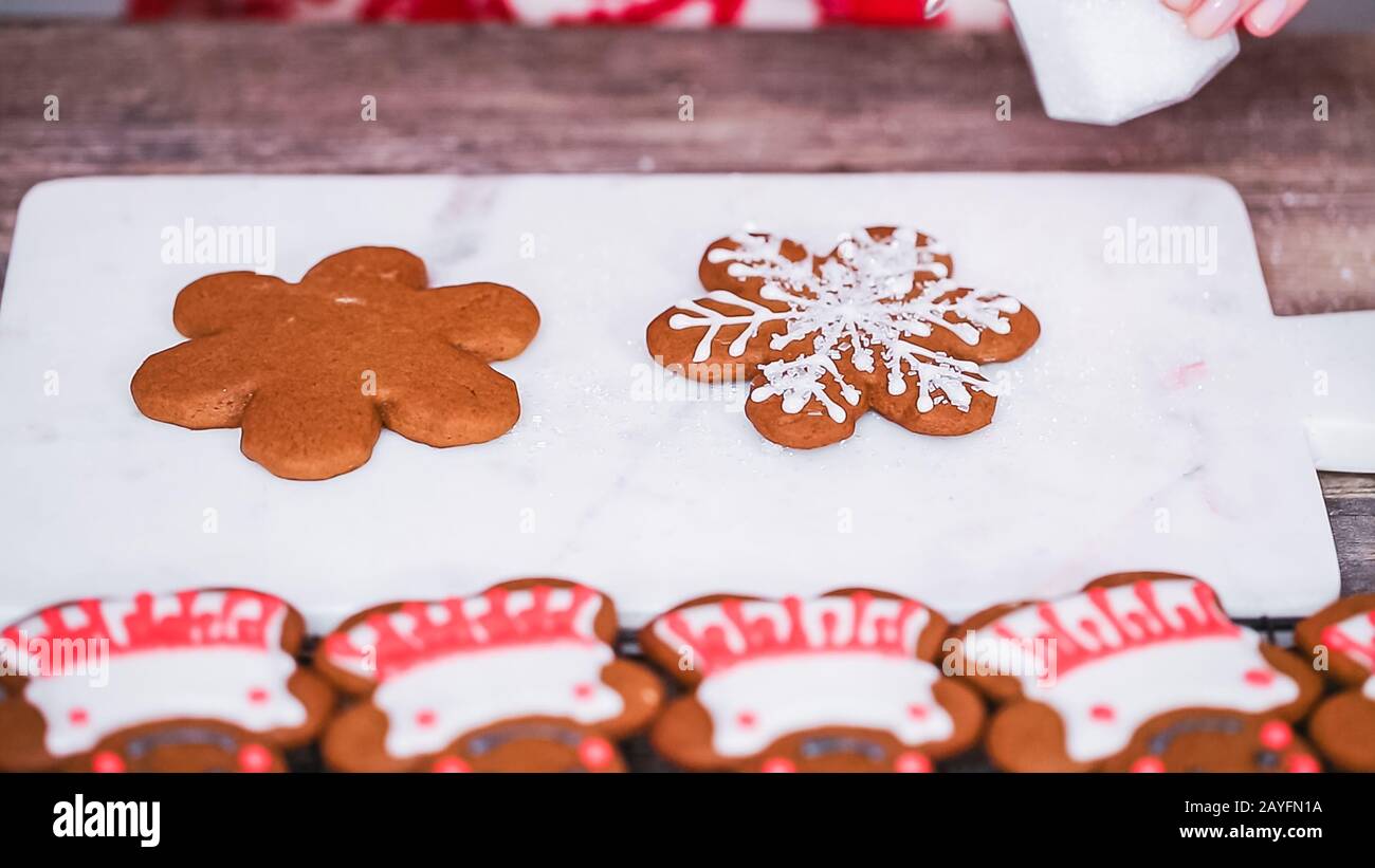 Step by step. Decorating gingerbread cookies with royal icing Stock ...