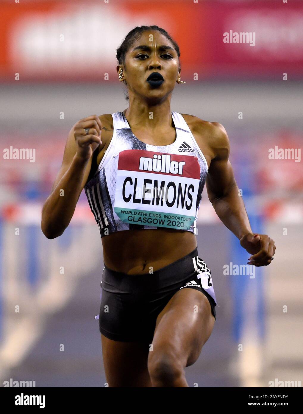 USA’s Christina Clemons on her way to winning her heat of the 60m ...
