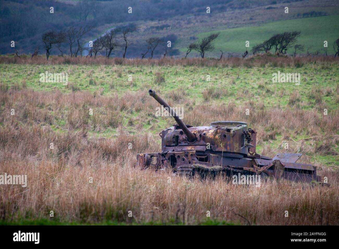 The wreck of a Comet tank on the Kirkcudbright Training Area, Dumfries ...