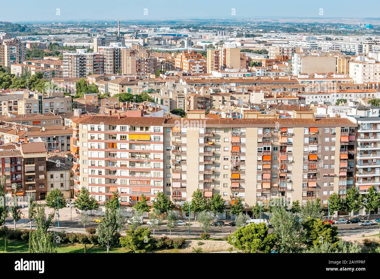 City neighbourhood, residential buildings in suburb, aerial view Stock ...