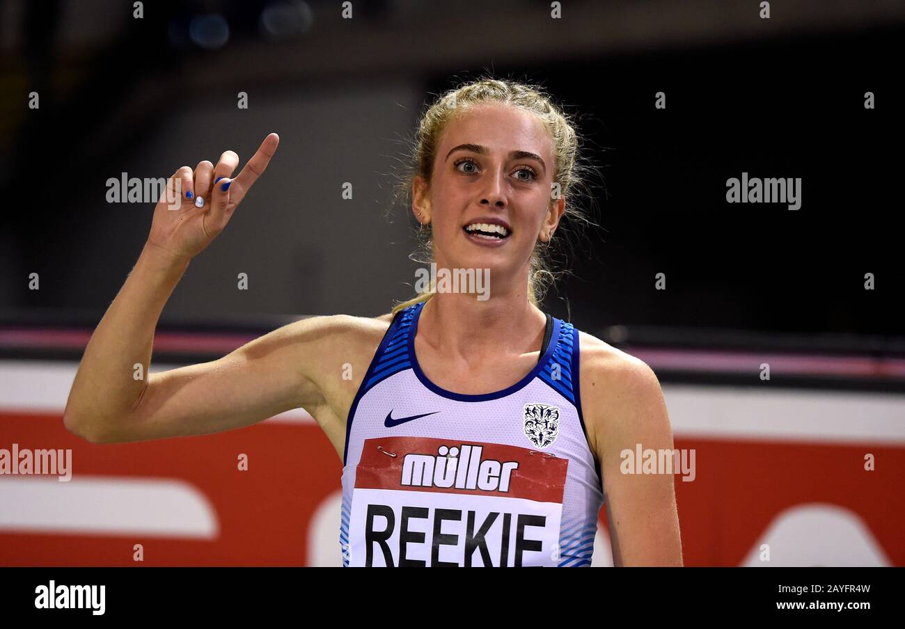Great Britain’s Jemma Reekie celebrates after winning the 1500m during ...