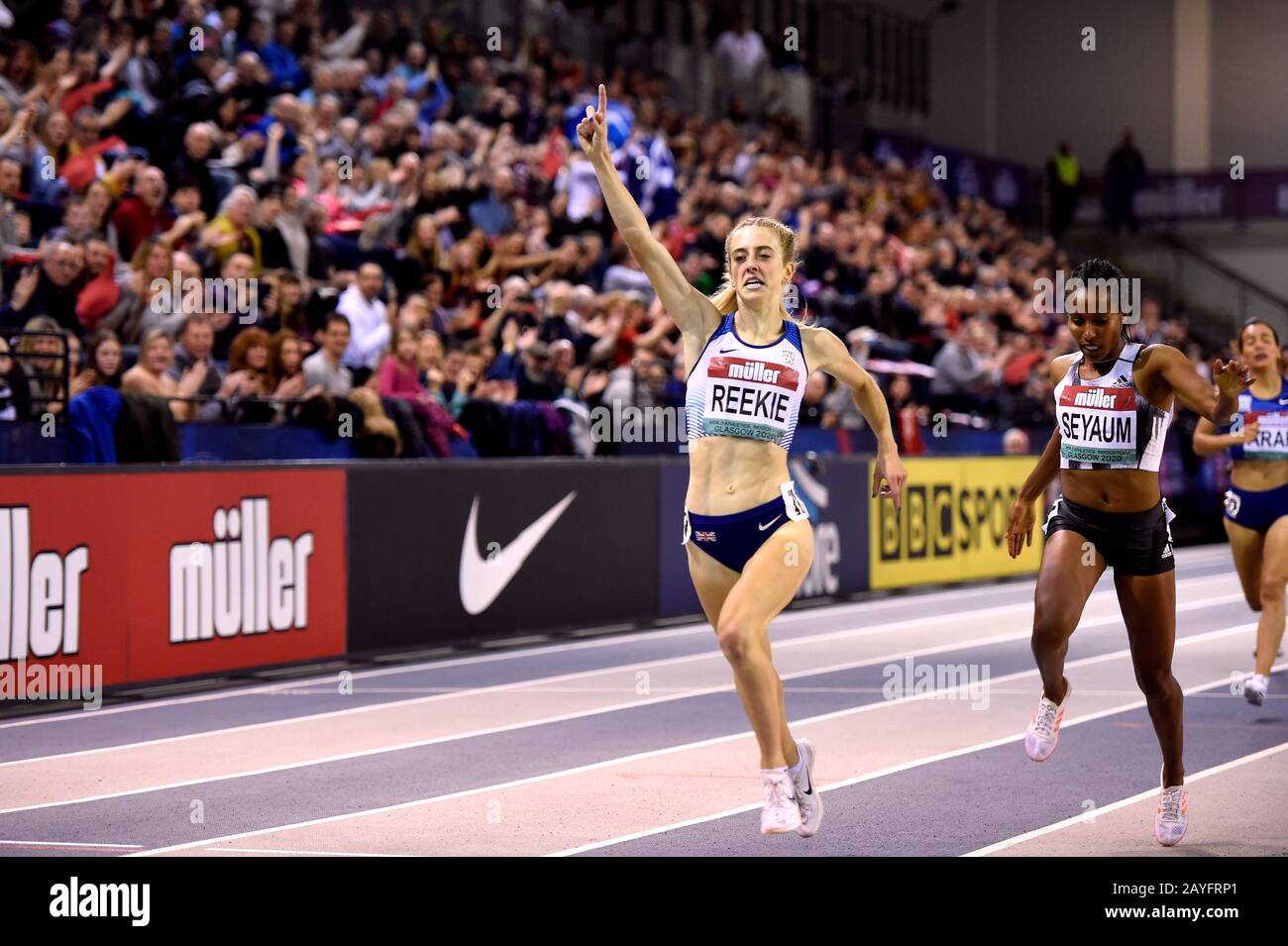 Great Britain’s Jemma Reekie celebrates after winning the 1500m during ...