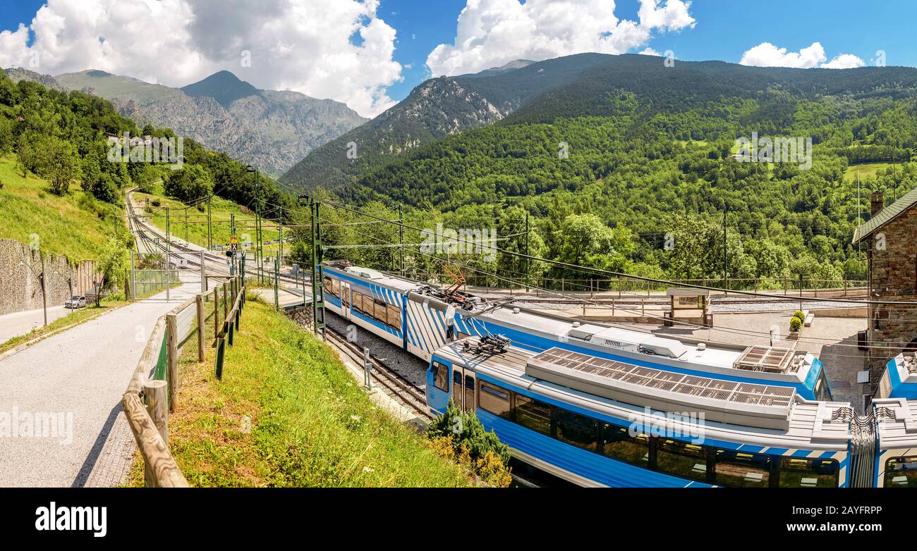 Queralbs Train railroad station in Pyrenees mountains. On the way to ...