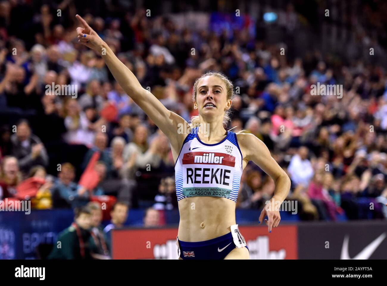 Great Britain’s Jemma Reekie celebrates after winning the 1500m during ...