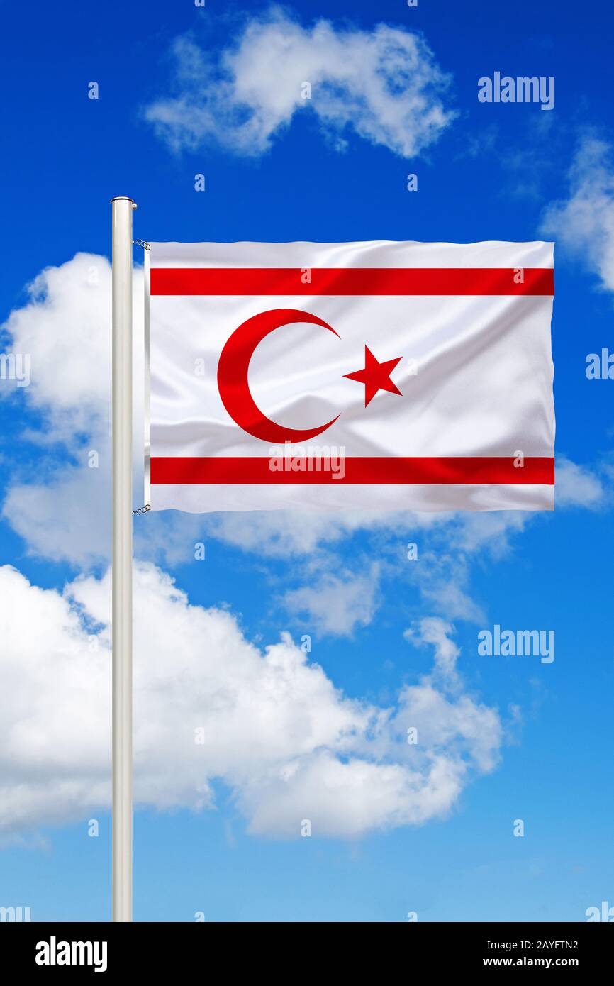 flag of North Cyprus in front of blue cloudy sky, Cyprus Stock Photo ...