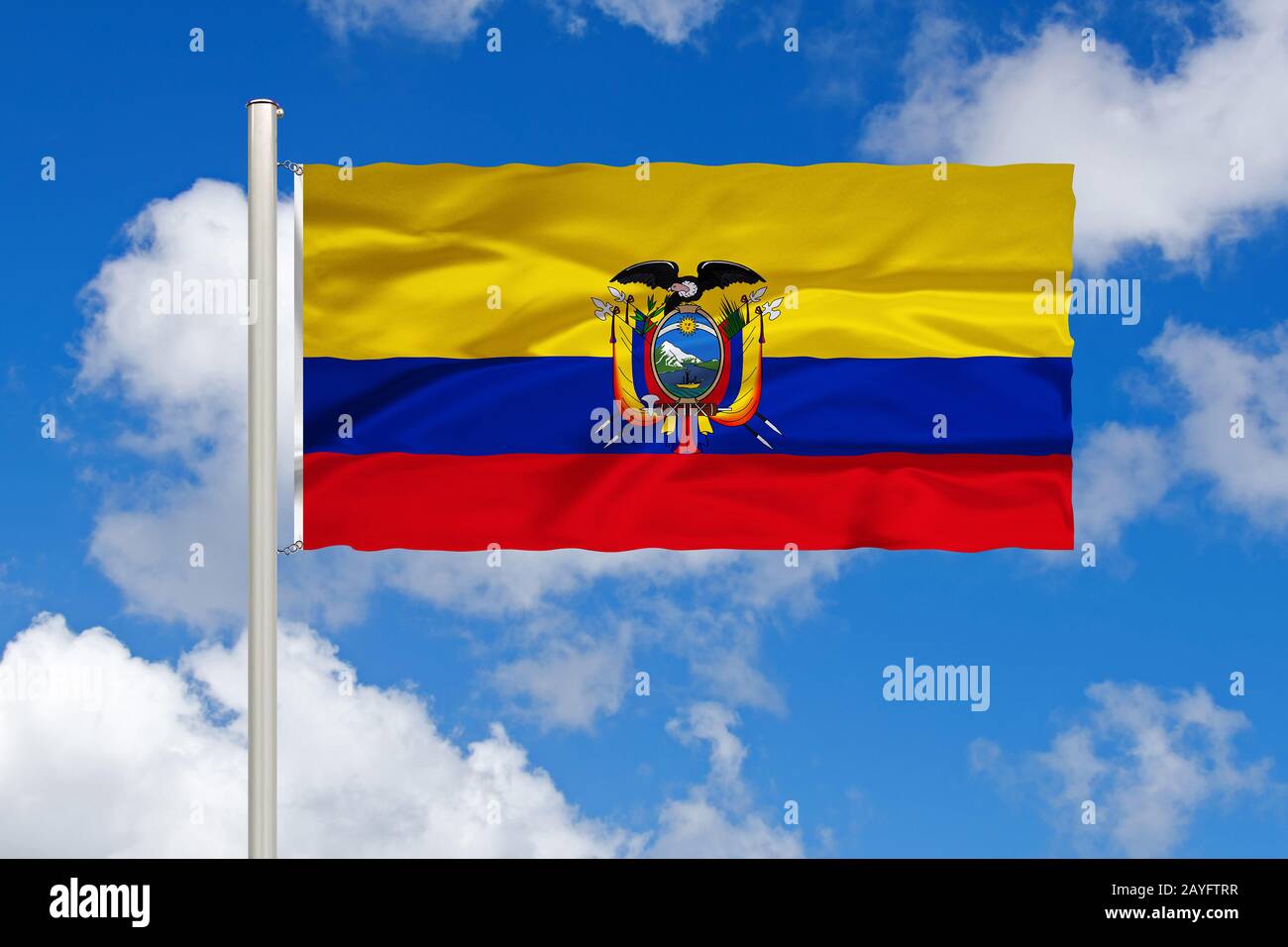 flag of Ecuador in front of blue cloudy sky, Ecuador Stock Photo - Alamy