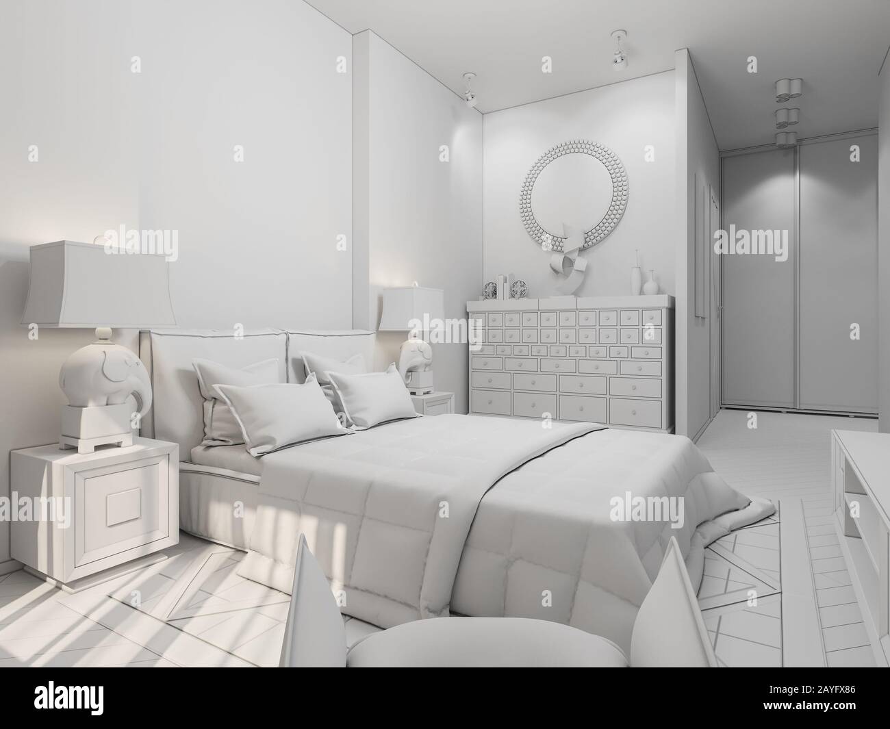 3D render interior design of a modern bedroom Stock Photo - Alamy