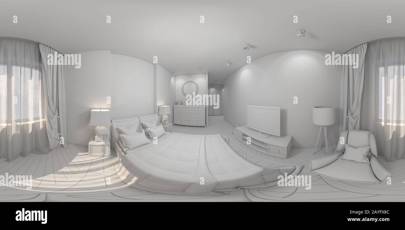 3d render of a seamless 360 degree panorama of a modern bedroom Stock ...