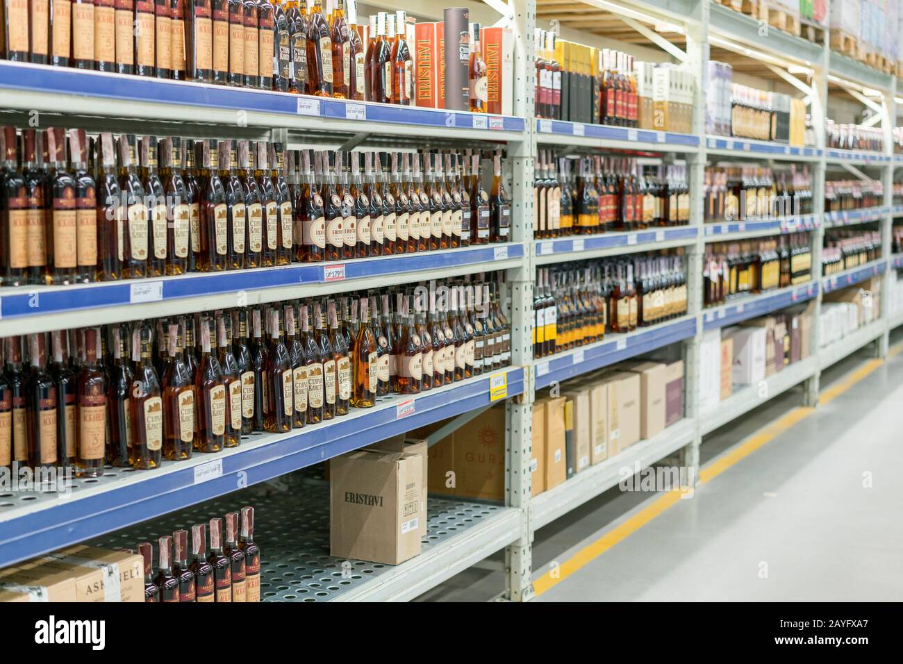 Kiev, Ukraine. February 8 2020 Shelves with alcohol bottles in ...