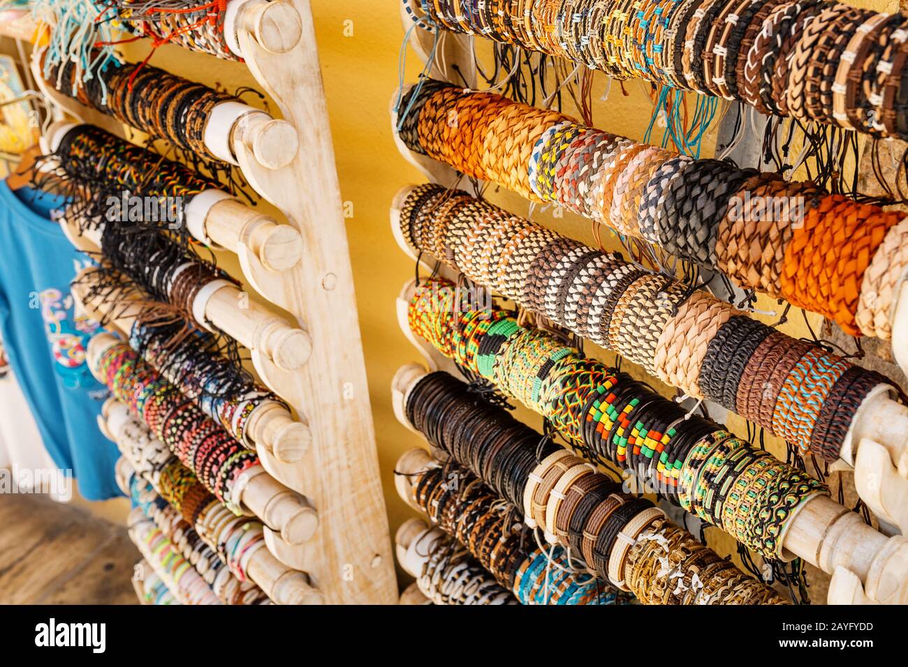 Fashion and souvenir bracelets on display at street market Stock Photo ...