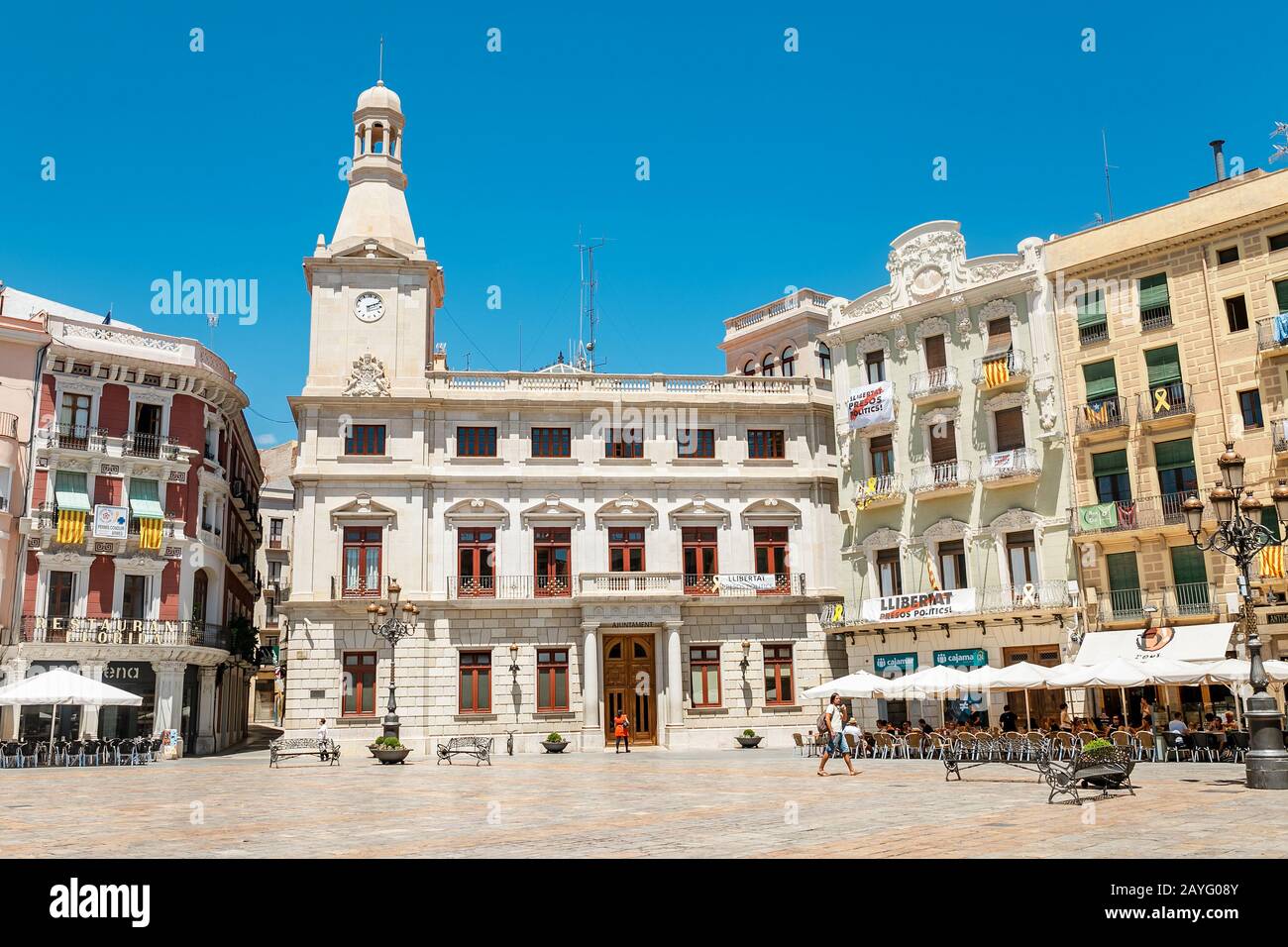 17 JULY 2018, REUS, SPAIN: City town hall at the main square of Prim ...