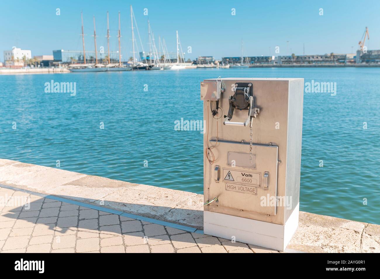 Charging station for boats, electrical outlets power supply in sea port ...