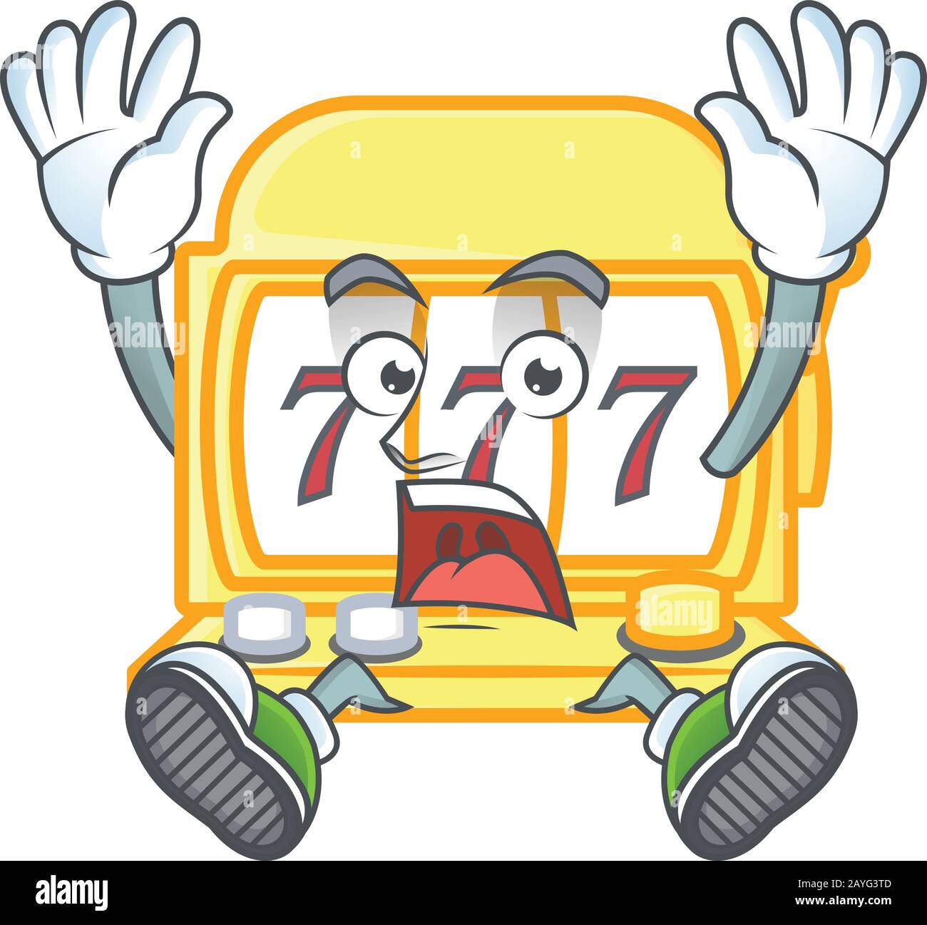 A picture of golden slot machine cartoon design with shocking gesture ...