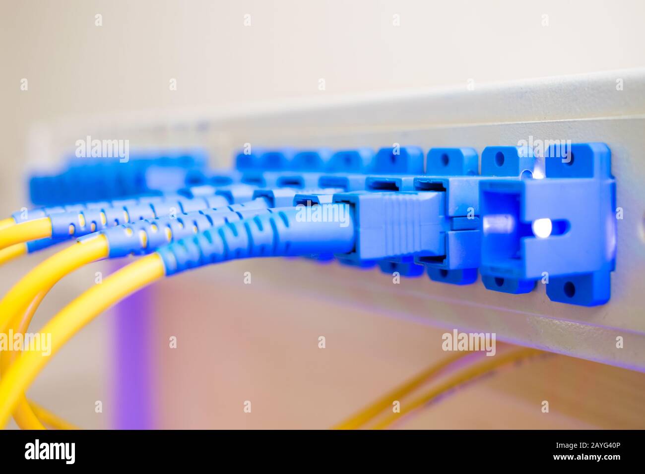 Batch wires are connected in the Optical Fiber Distribution Frame. The ...