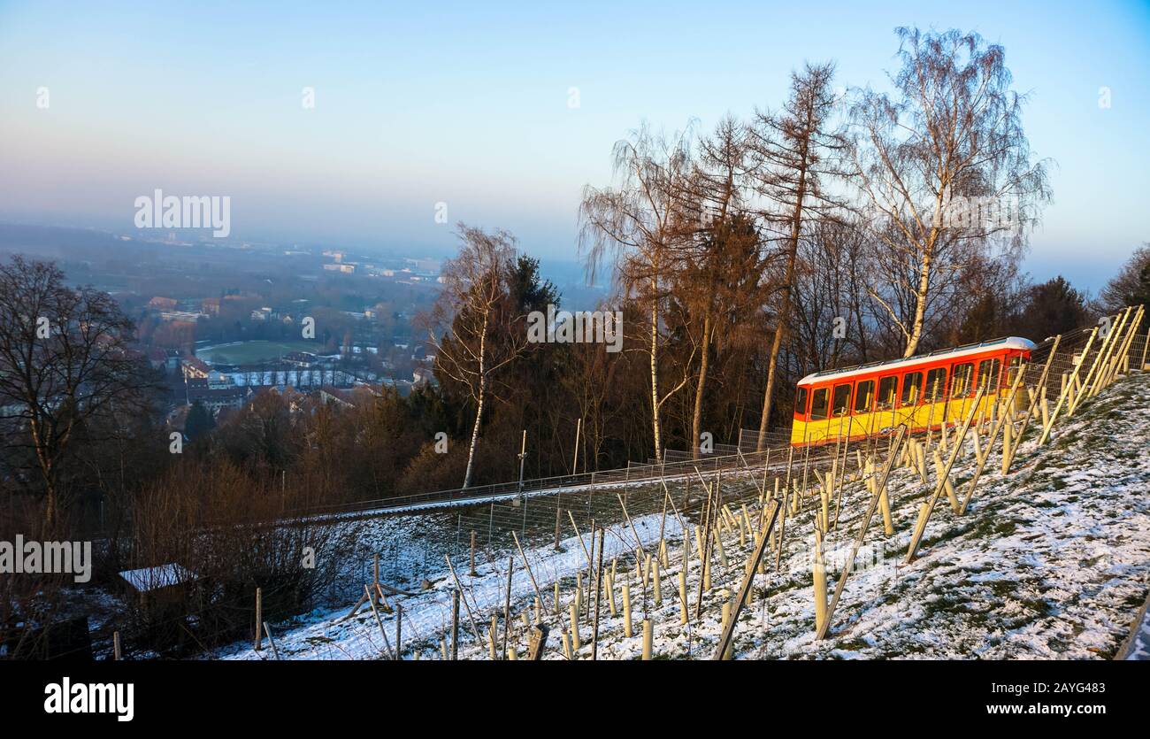 To the Turmberg with the cable car , Karlsruhe Durlach, germay Stock ...