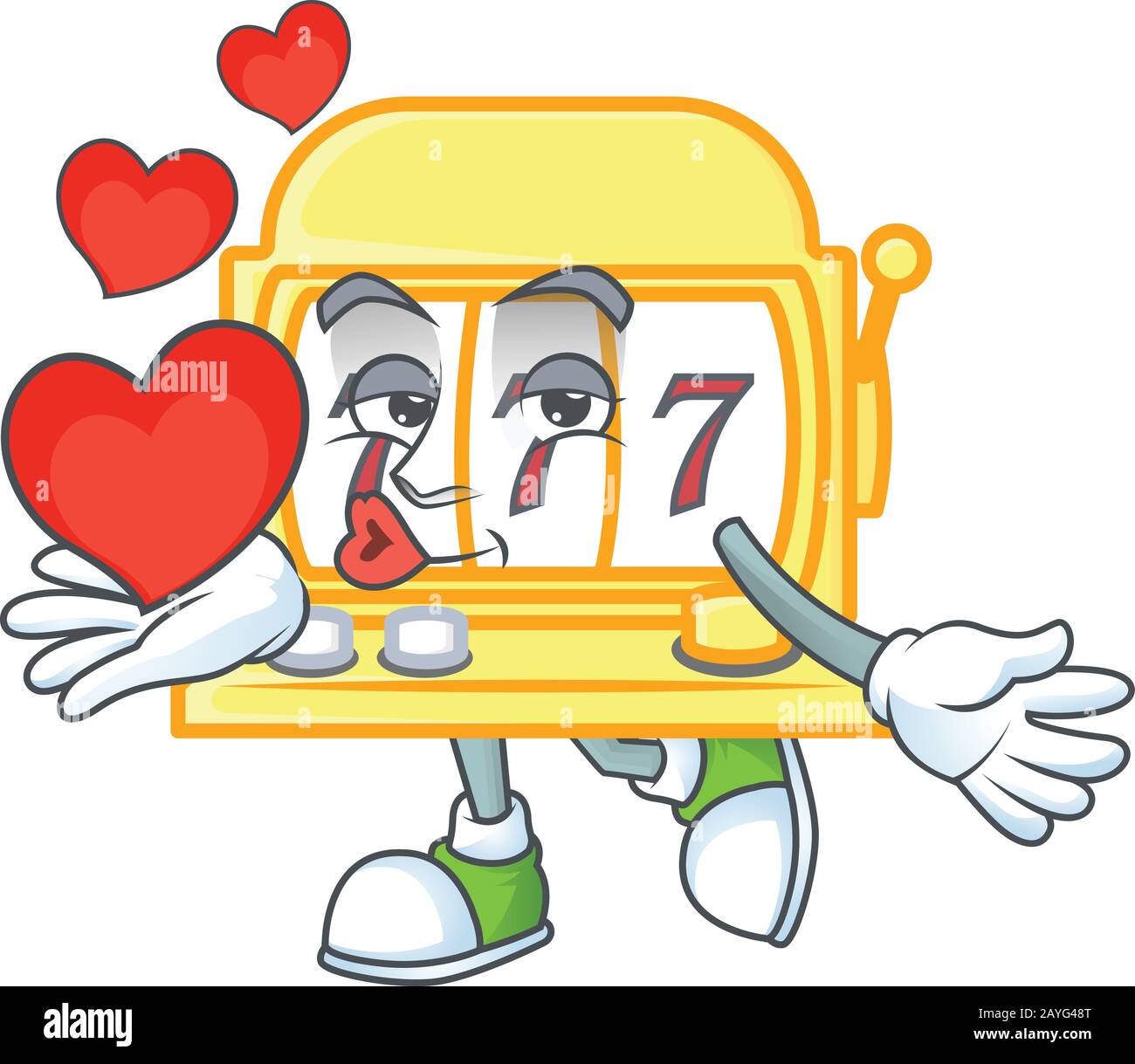 A sweetie golden slot machine cartoon character holding a heart Stock ...