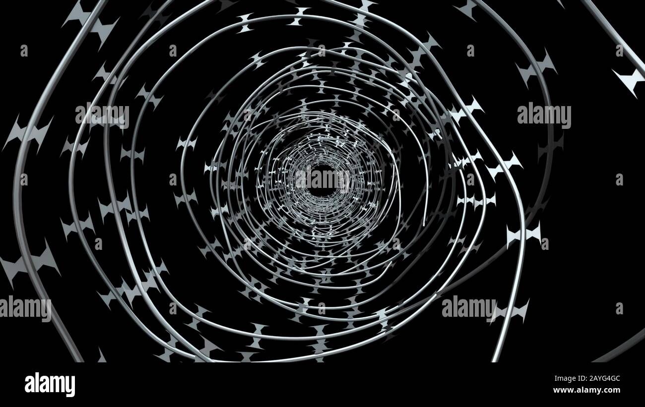 Computer generated background with barbed wire. 3d rendering spinning ...