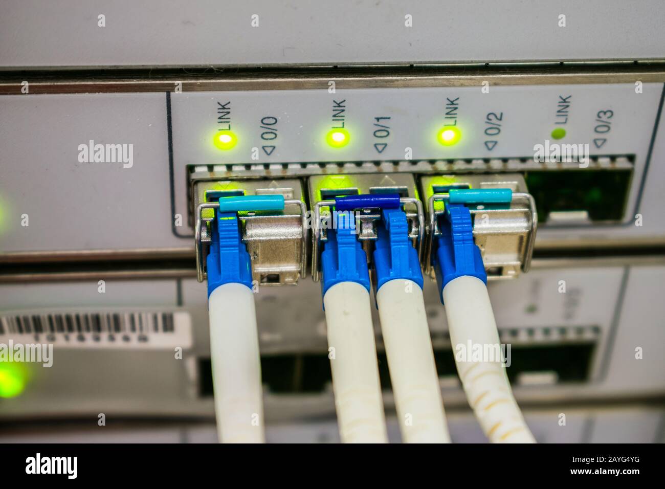 10G main server interfaces. Front panel of the central data center ...