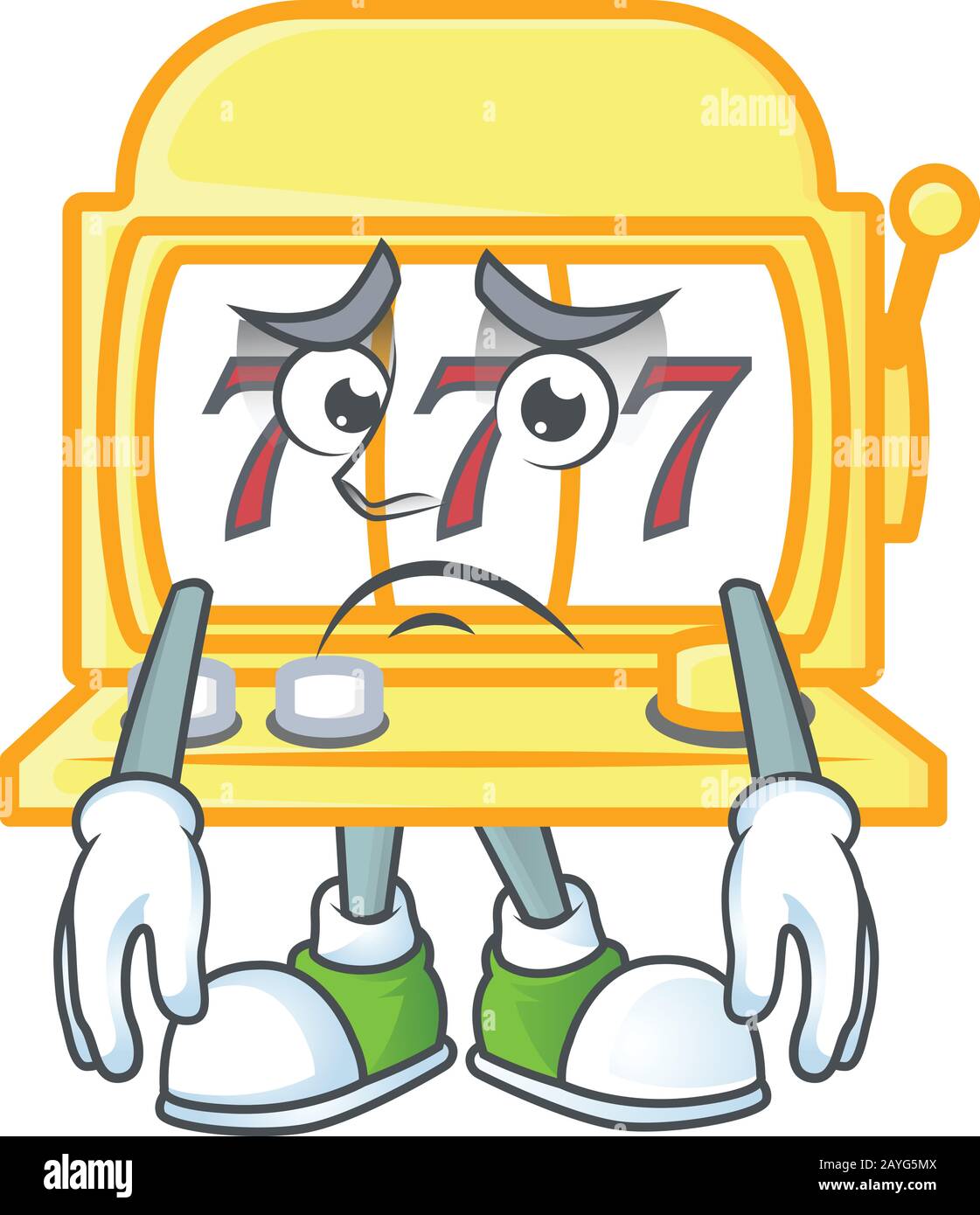 Cartoon character of a golden slot machine having an afraid face Stock ...
