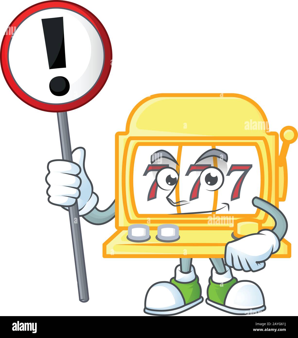 Cartoon character design of golden slot machine rise up a broad Stock ...