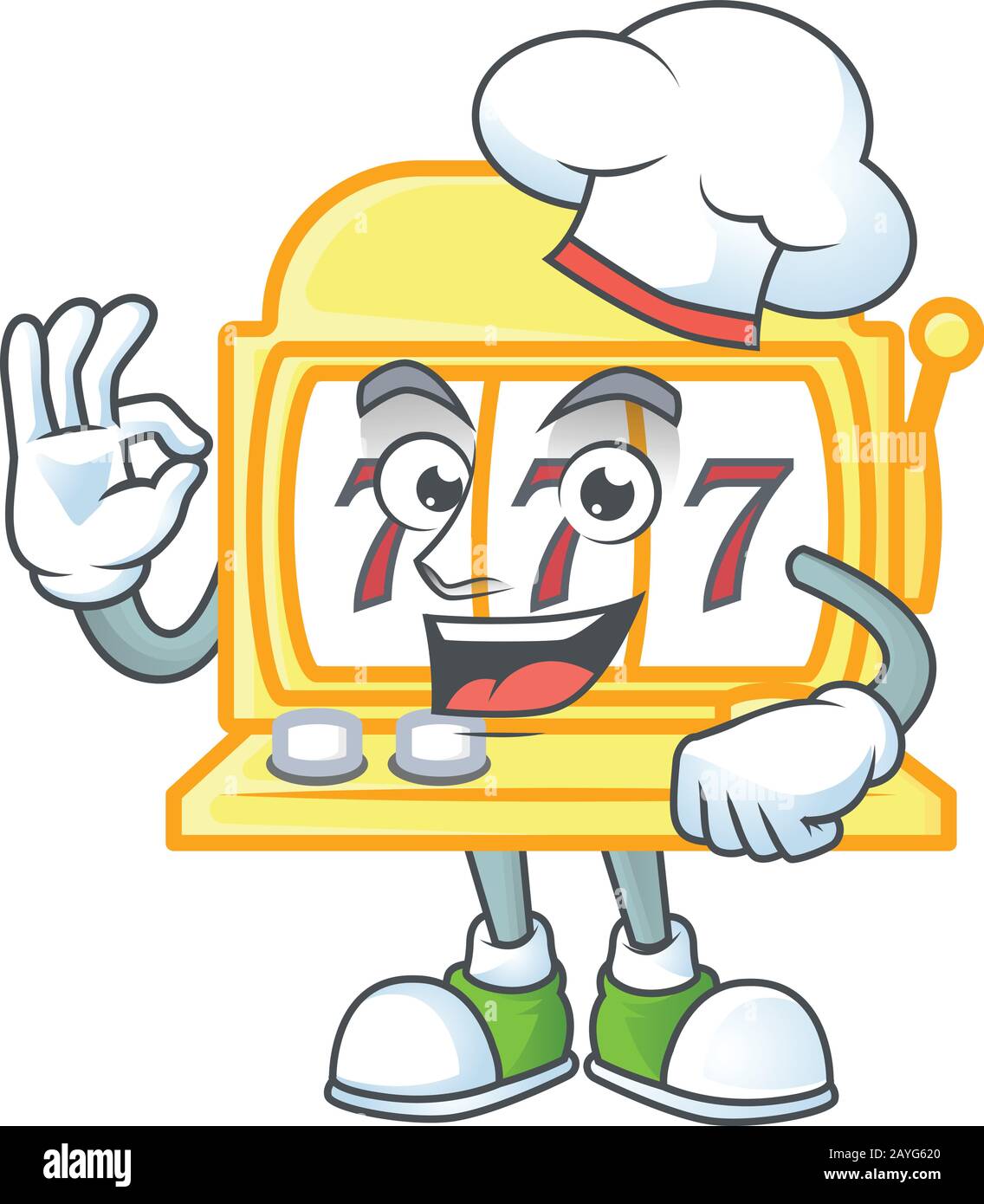 Golden slot machine cartoon character in a chef dress and white hat ...