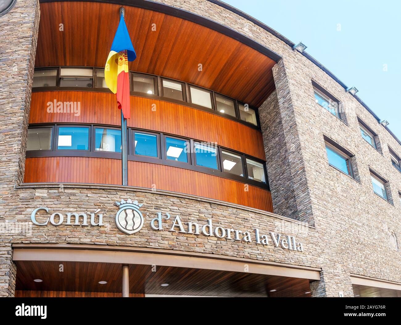 19 JULY 2018, ANDORRA LA VELLA, ANDORRA: Government building in city ...