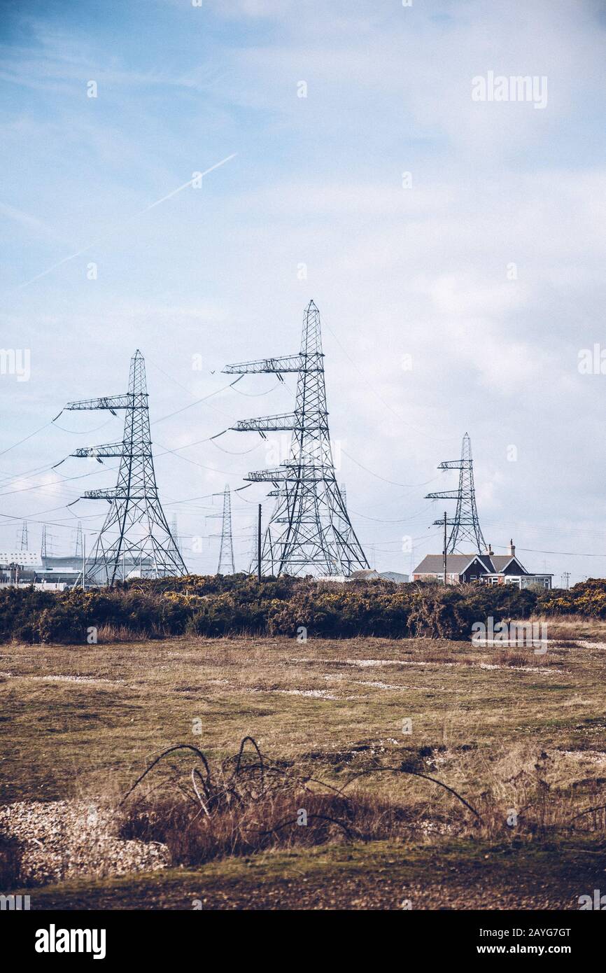 Electricity pylons dungeness kent england hi-res stock photography and ...