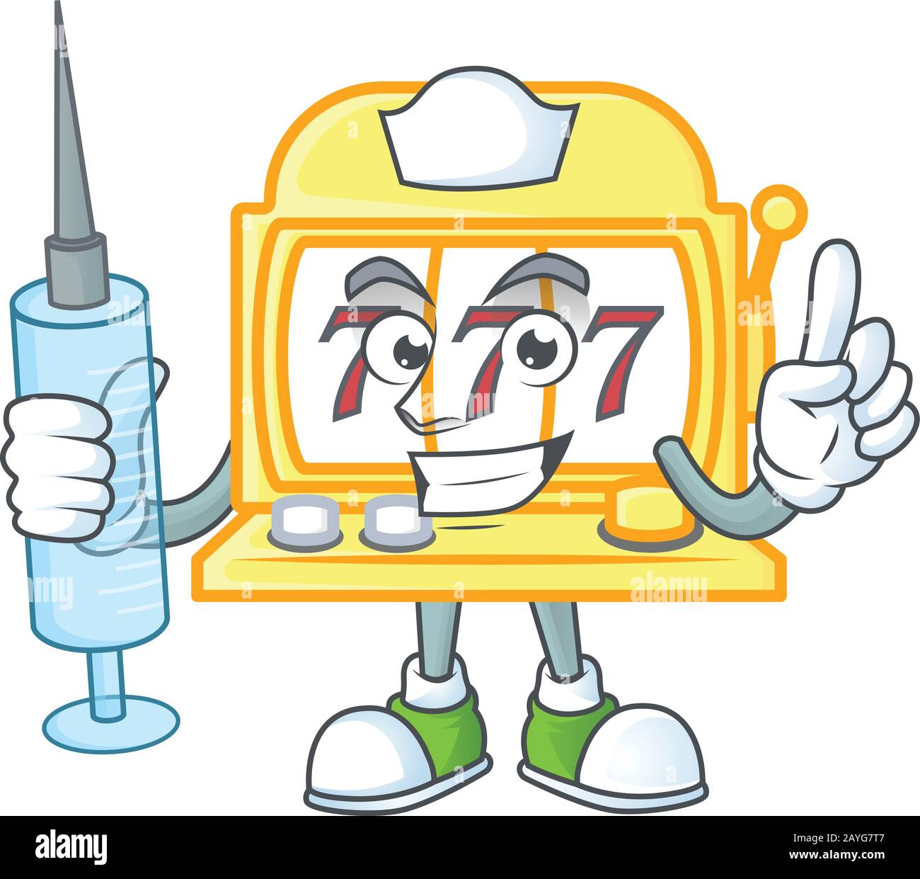 Smiley Nurse golden slot machine cartoon character with a syringe Stock ...