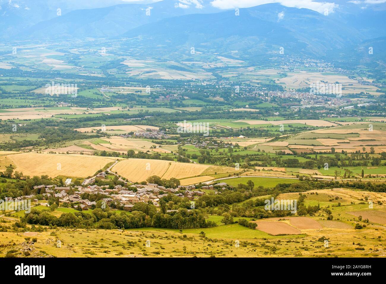 Aerial view of Cerdanya and Puigcerda towns in Pyrenees mountains Stock ...