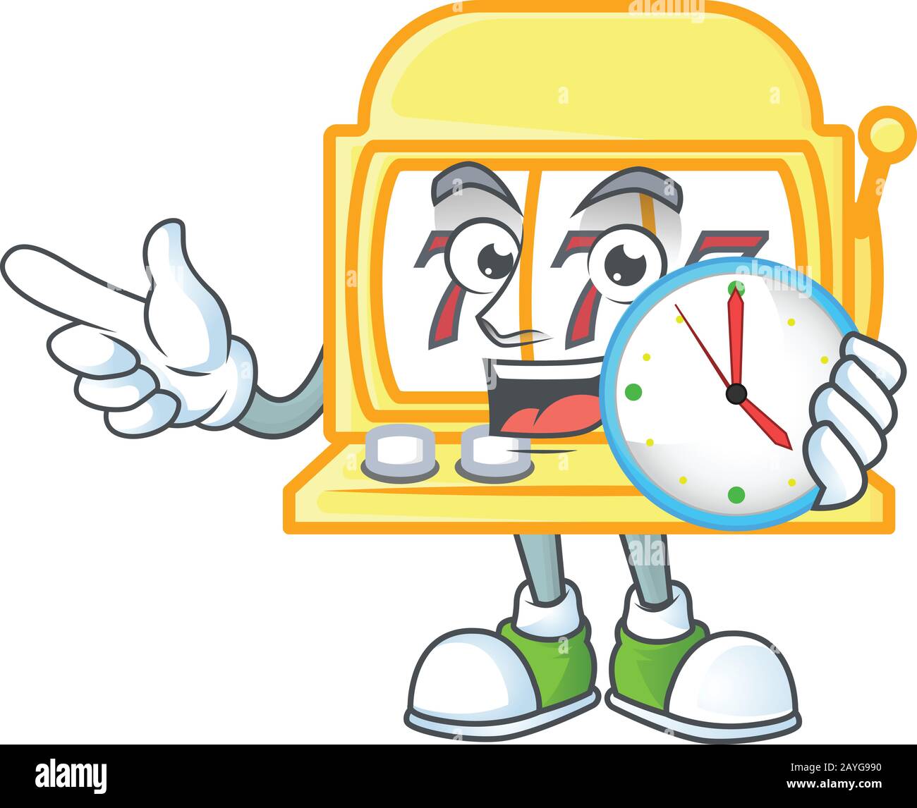 Golden slot machine cartoon character style with a clock Stock Vector ...
