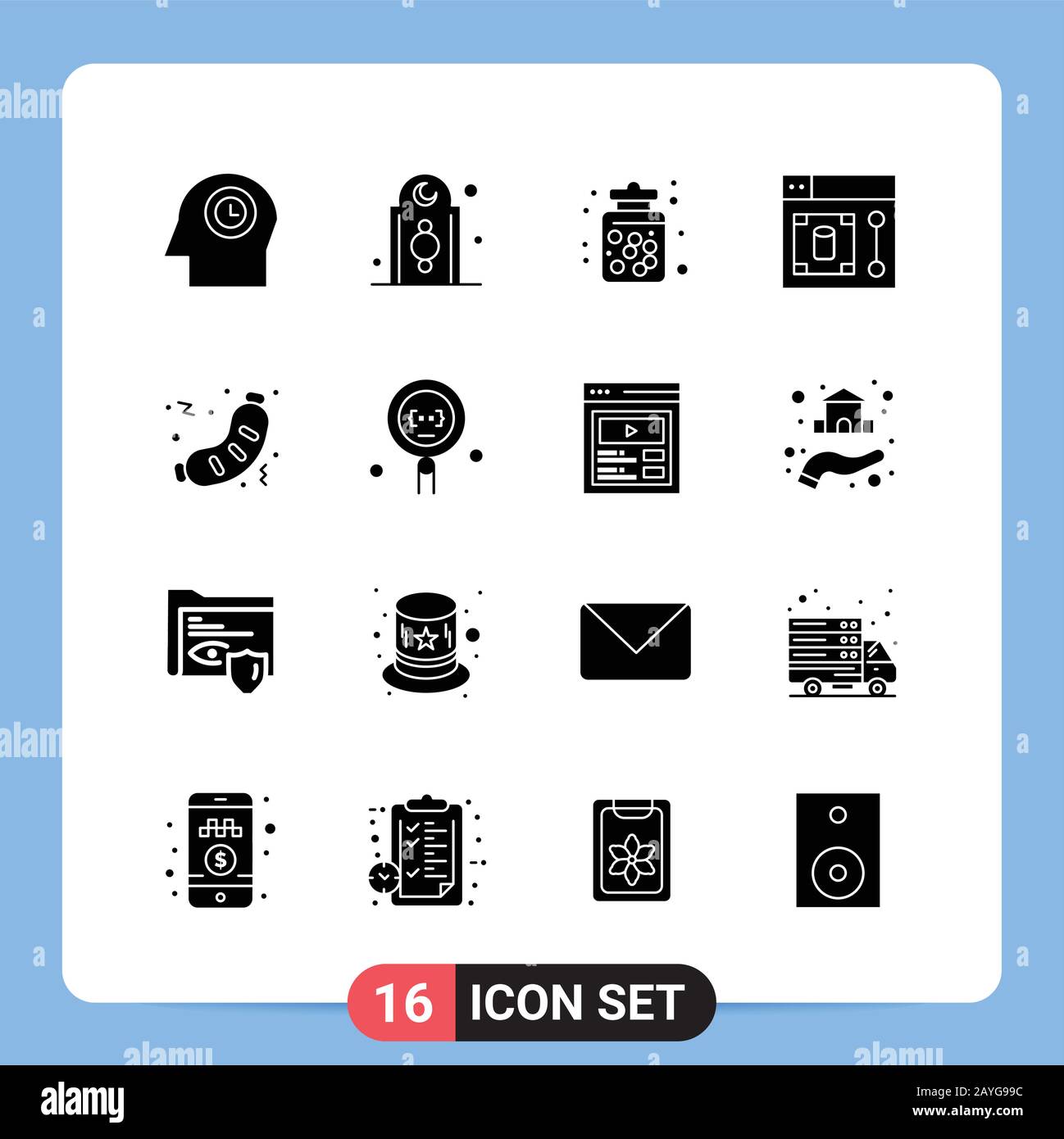 16 Solid Black Icon Pack Glyph Symbols for Mobile Apps isolated on ...
