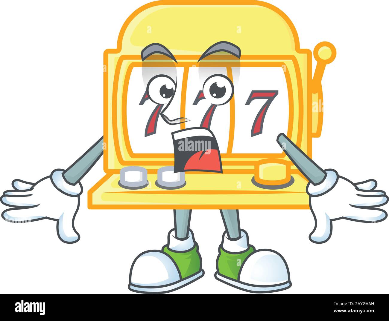 cartoon character design of golden slot machine with a surprised ...