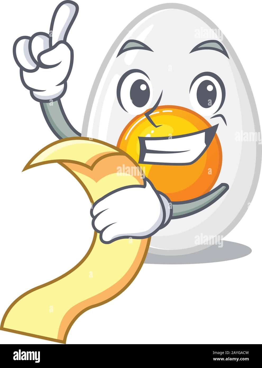 A funny cartoon character of boiled egg holding a menu Stock Vector ...