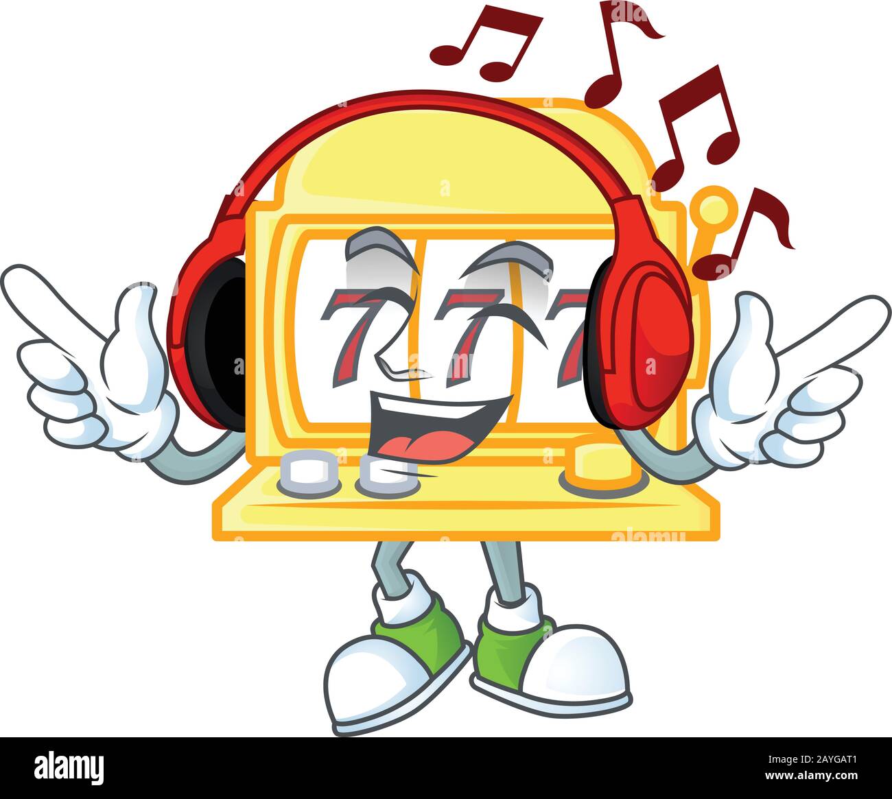 Golden slot machine cartoon character design Listening music on a ...